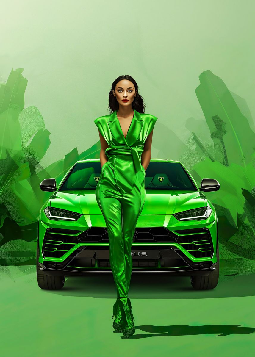 'Woman and Lamborghini Urus' Poster, picture, metal print, paint by ...