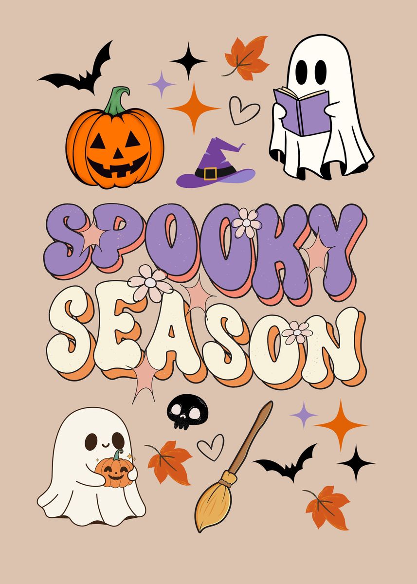 'Spooky Season Book Ghost' Poster, picture, metal print, paint by ...