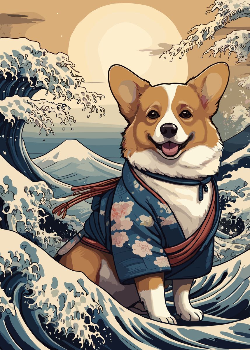 'Corgi Wave off Kanagawa' Poster, picture, metal print, paint by ...