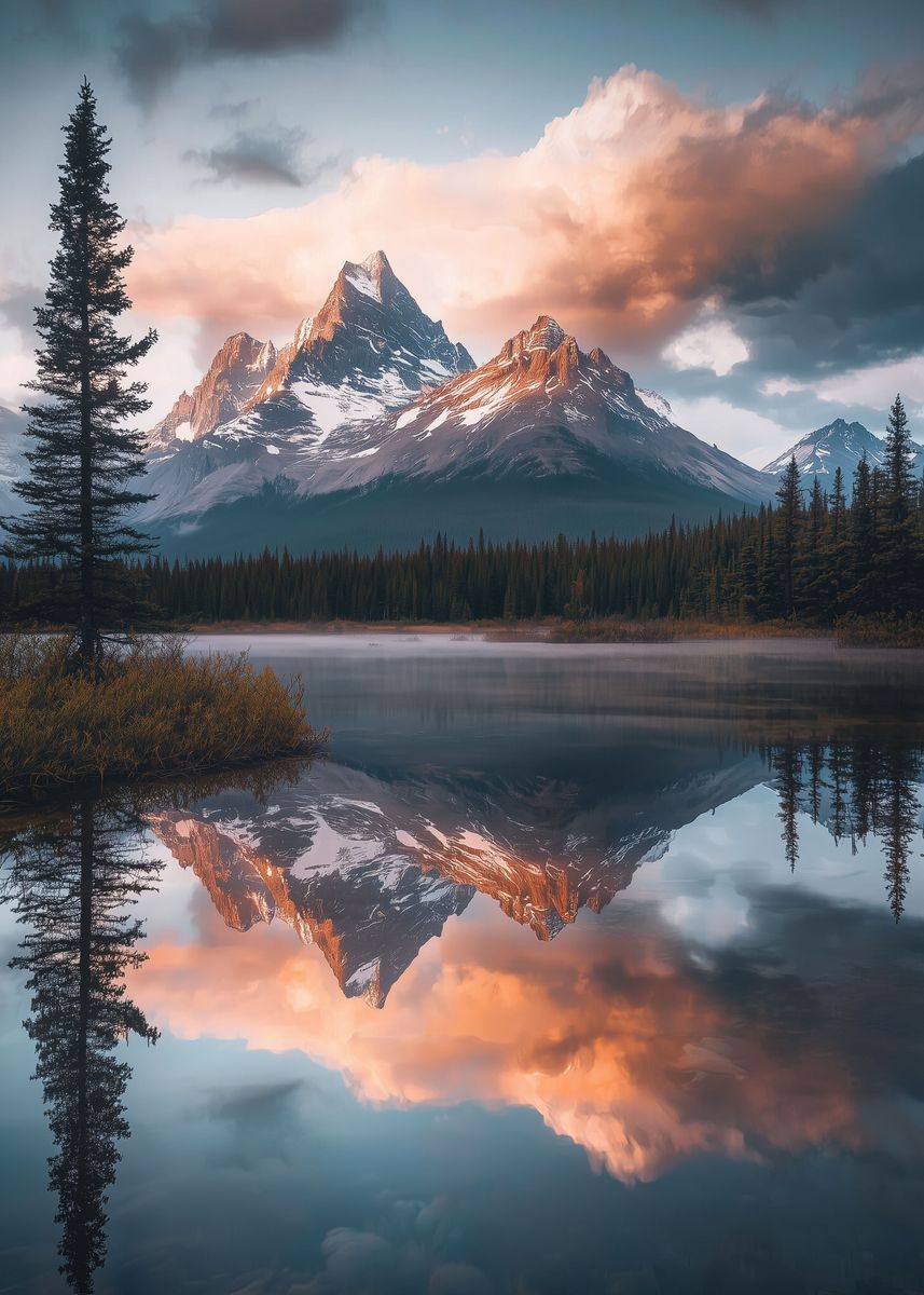 'Reflection in Rockies' Poster, picture, metal print, paint by Martin Funk | Displate