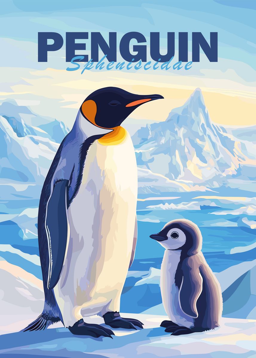 'Penguin Family Poster' Poster, picture, metal print, paint by Qreative ...