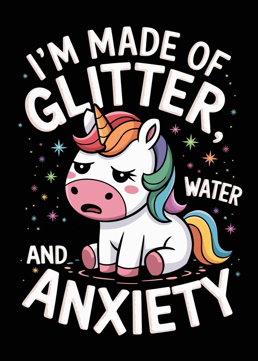 'Anxious Unicorn' Poster, picture, metal print, paint by 21 MXM | Displate