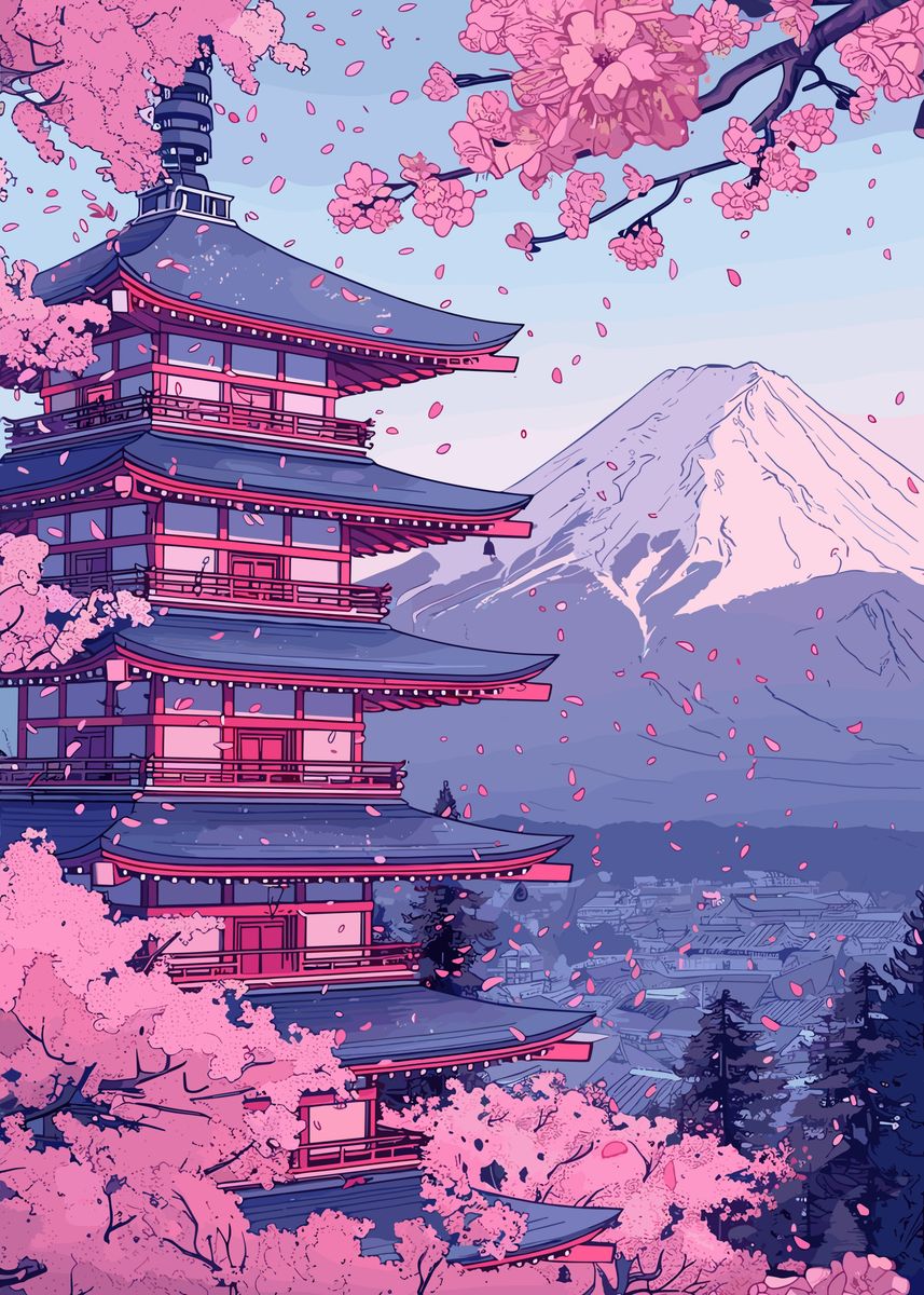 'Japan Lofi Pink Retro' Poster, picture, metal print, paint by Oliver ...