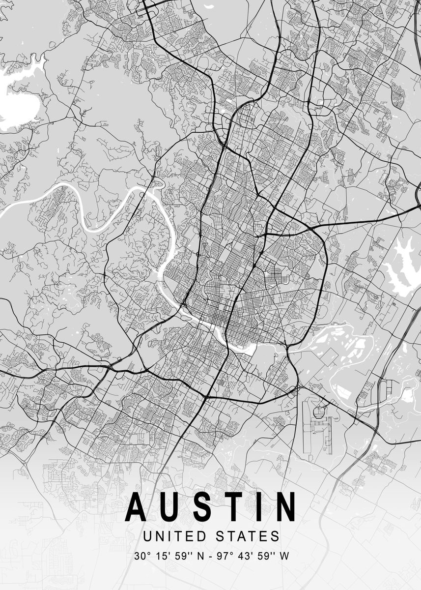 'Austin Light Map' Poster, picture, metal print, paint by DesignerMind ...