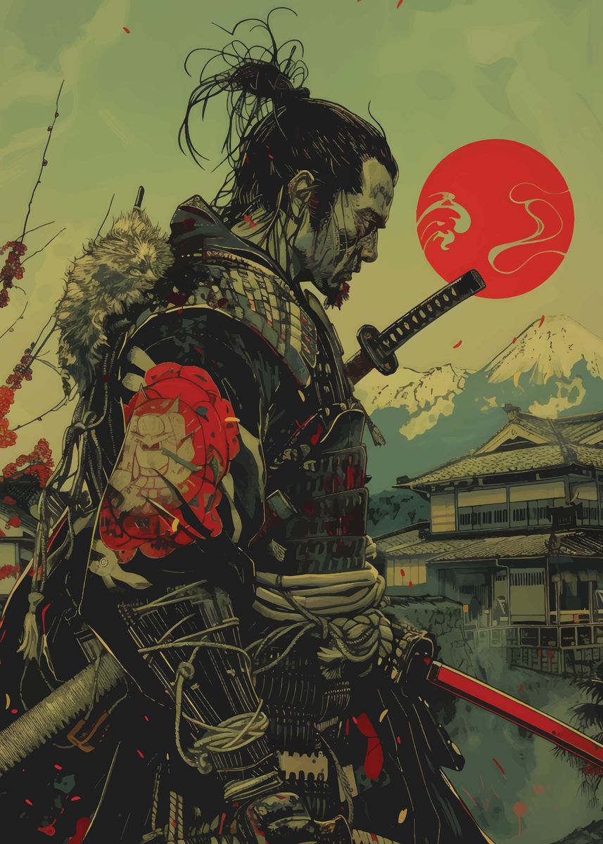 'red moon samurai' Poster, picture, metal print, paint by maxmah Funny ...