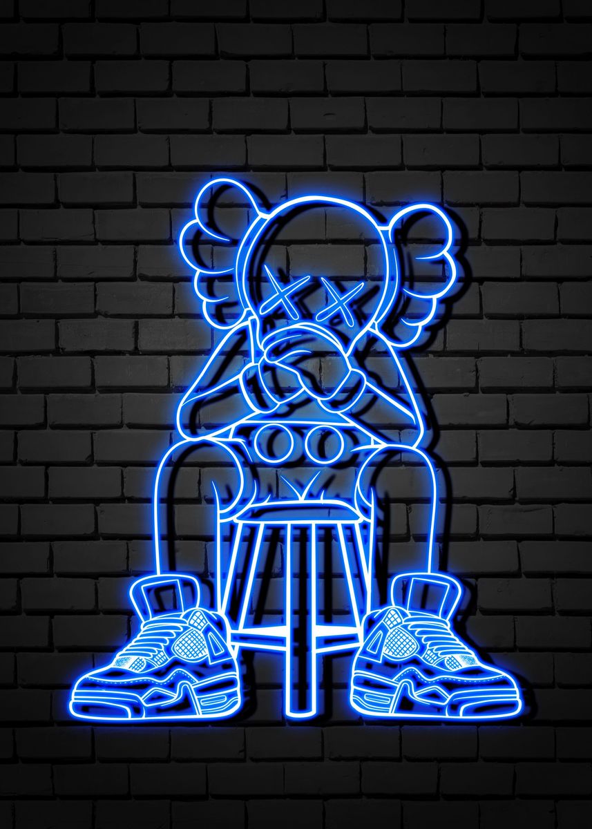 'Blue neon kaws ' Poster, picture, metal print, paint by sinnois | Displate