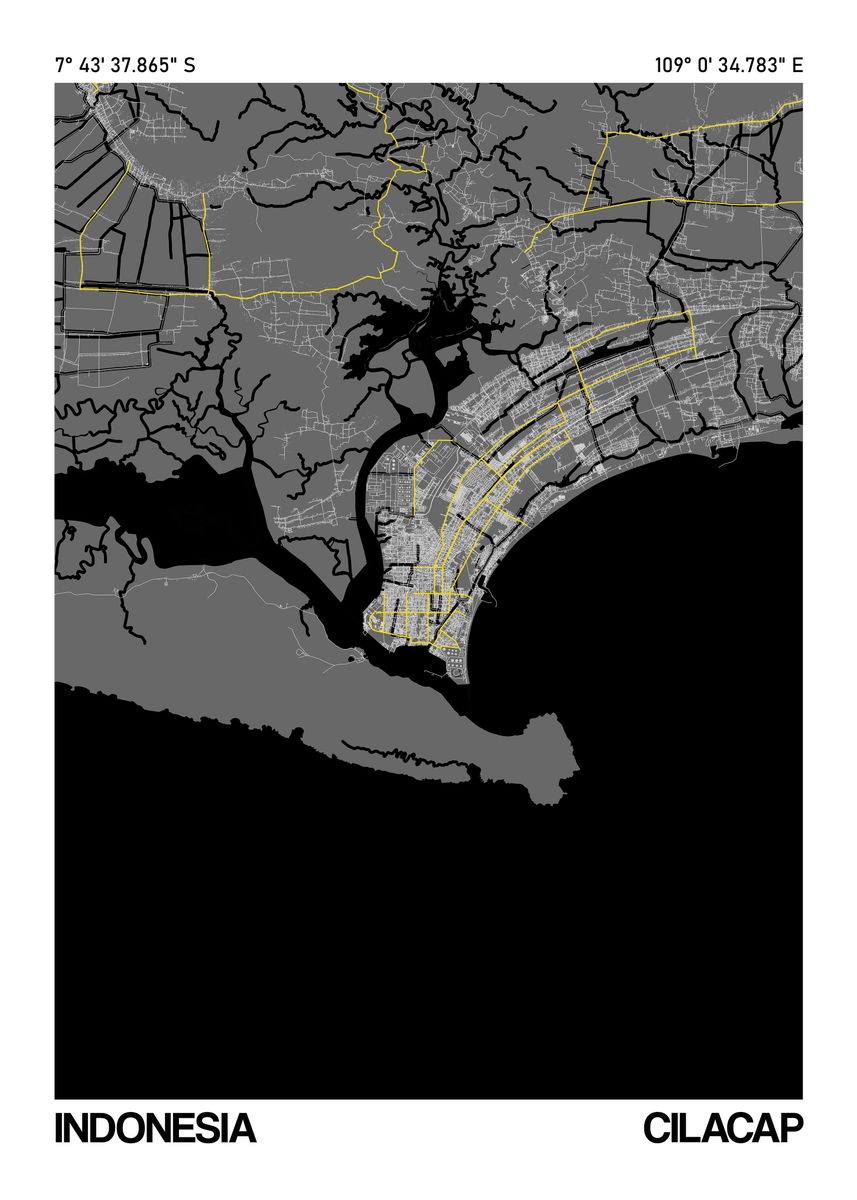 'Cilacap Map Poster' Poster, picture, metal print, paint by Ahmad ...