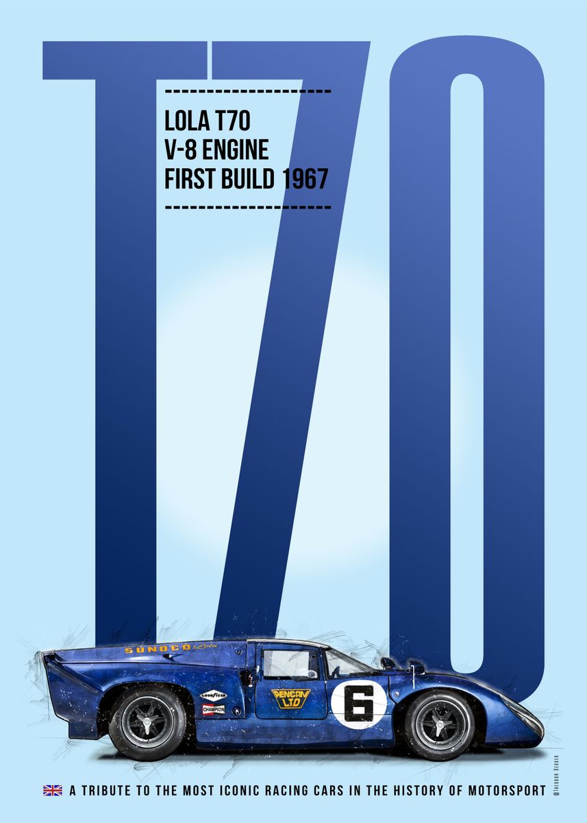 'Lola T70 Tribute' Poster, picture, metal print, paint by Theo Decker | Displate