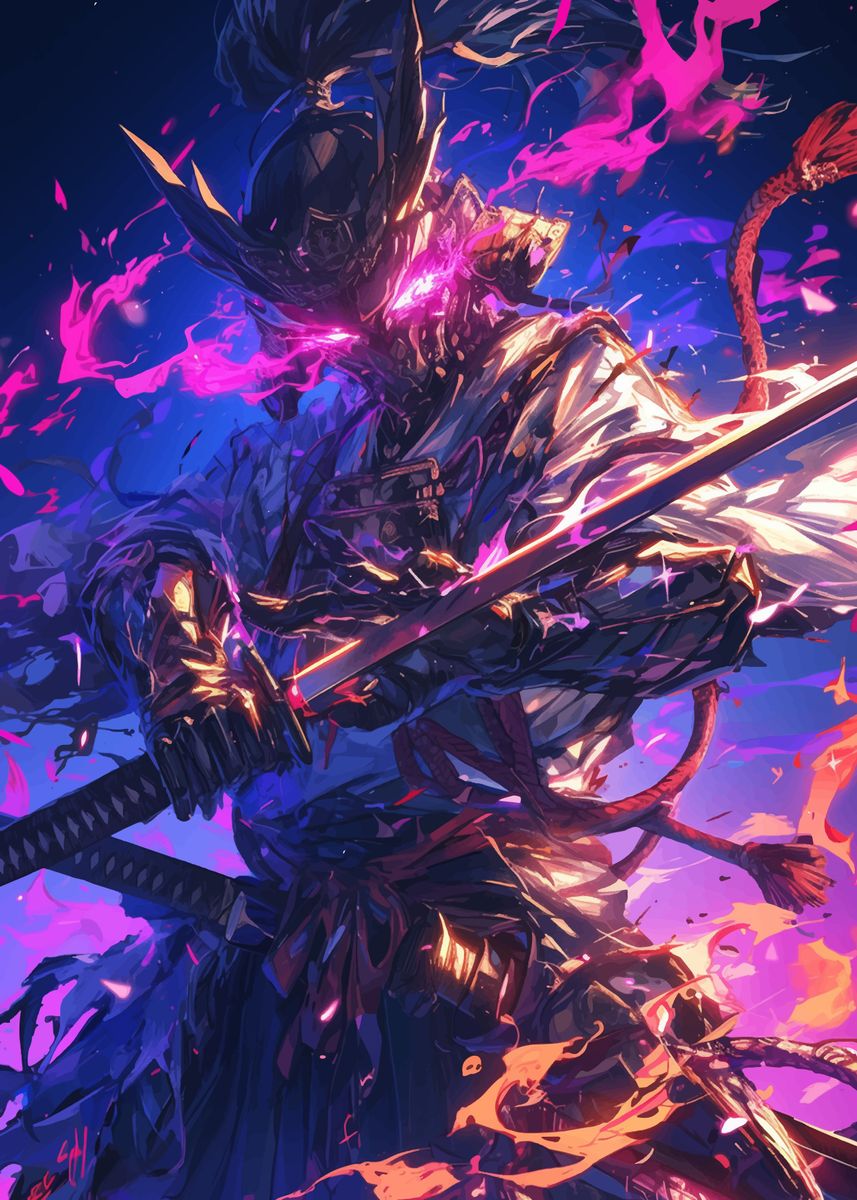 'Neon Samurai Warrior' Poster, picture, metal print, paint by Space Art ...
