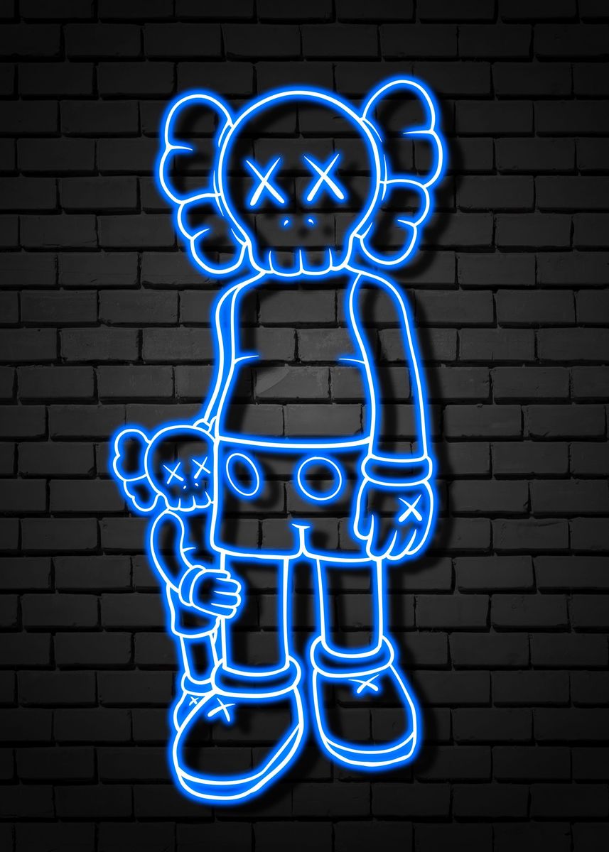 'Blue Neon kaws ' Poster, picture, metal print, paint by sinnois | Displate