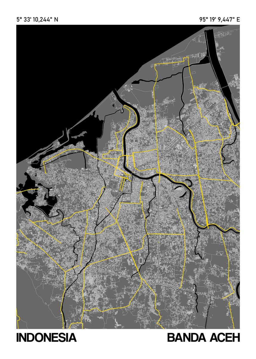 'Banda Aceh Map Poster' Poster, picture, metal print, paint by Ahmad ...