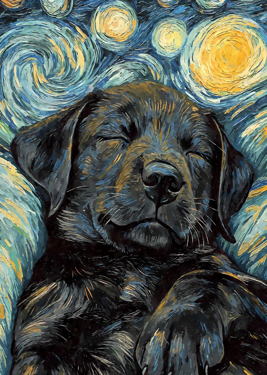 'Black Labrador Sleeping' Poster, picture, metal print, paint by Masaki ...