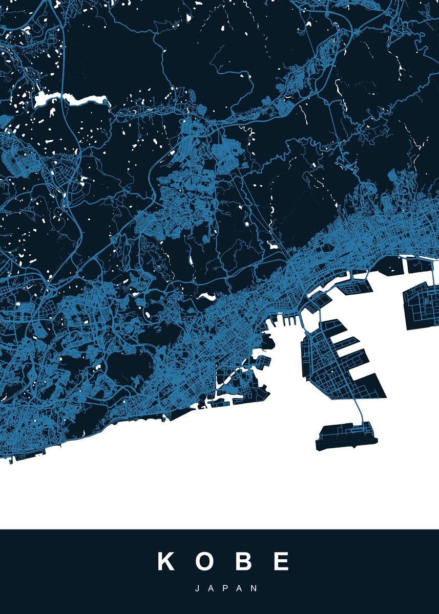 'MAP KOBE JAPAN' Poster, picture, metal print, paint by UrbanMaps | Displate