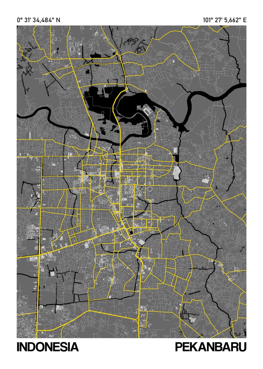 'Pekanbaru Map Poster' Poster, picture, metal print, paint by Ahmad ...