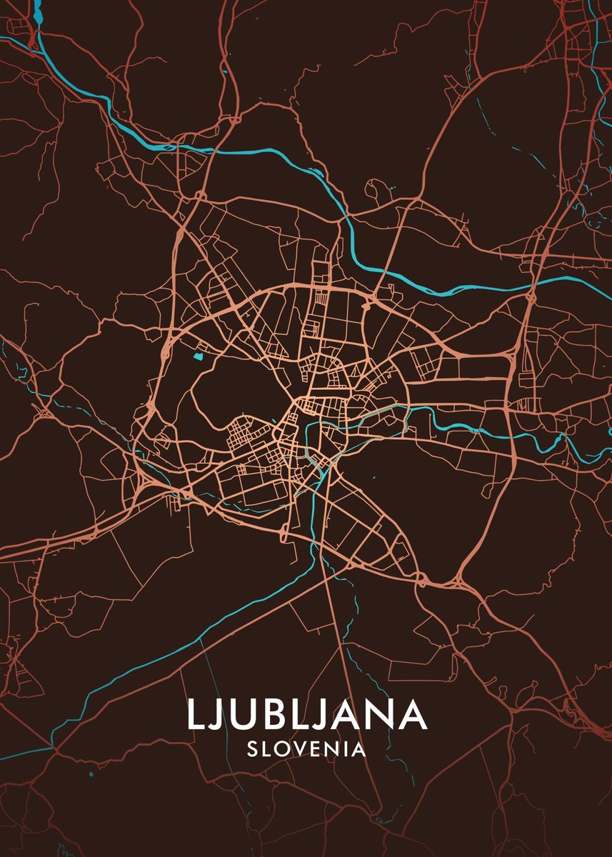 'Ljubljana City Map' Poster, picture, metal print, paint by Miracle ...