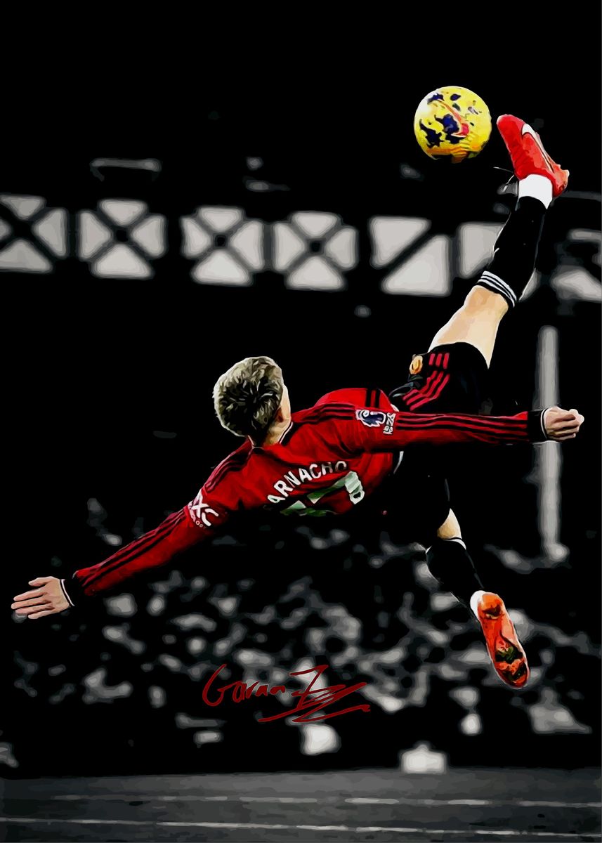 'Garnacho Goal' Poster, picture, metal print, paint by Blue Army | Displate