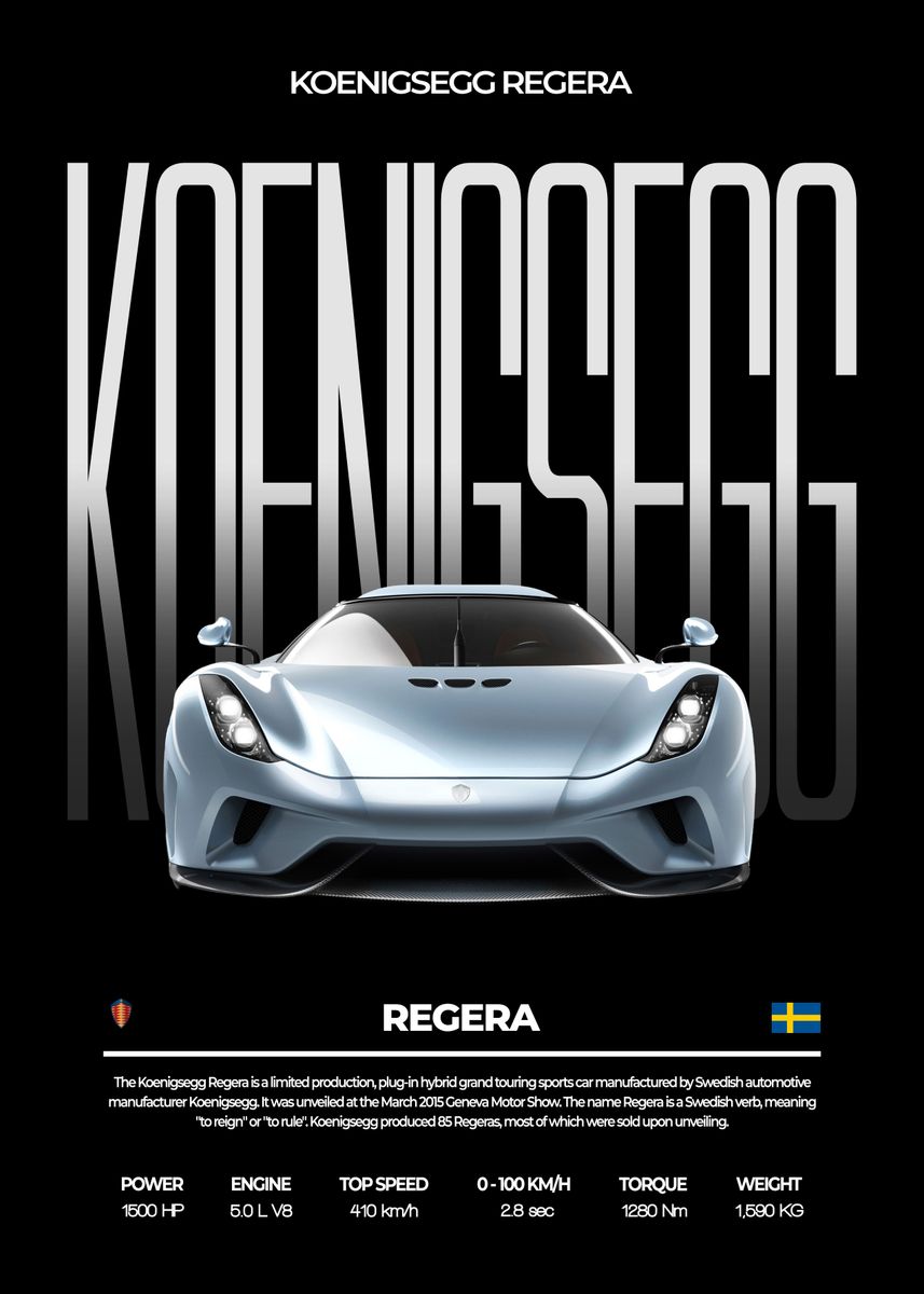 'Koenigsegg Regera' Poster, picture, metal print, paint by Conceptual ...