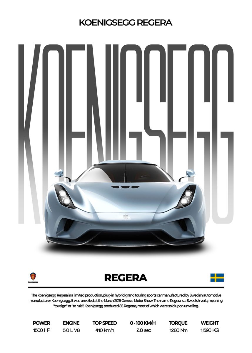 'Koenigsegg Regera' Poster, picture, metal print, paint by Conceptual ...