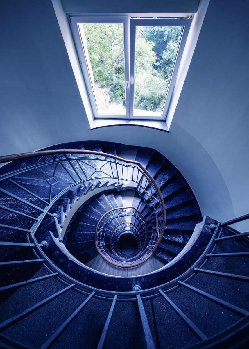 'Blue spiral staircase' Poster, picture, metal print, paint by Jaroslaw ...