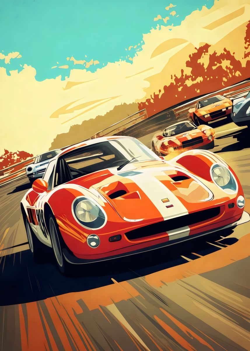 'Retro car racing scene' Poster, picture, metal print, paint by Dragan ...