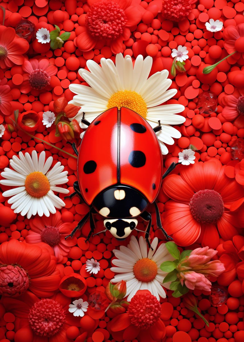 'Ladybug Flower Art' Poster, picture, metal print, paint by Silvie Art ...