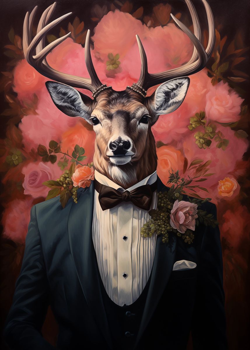 'Stag in a Tuxedo' Poster, picture, metal print, paint by Boot Hill ...