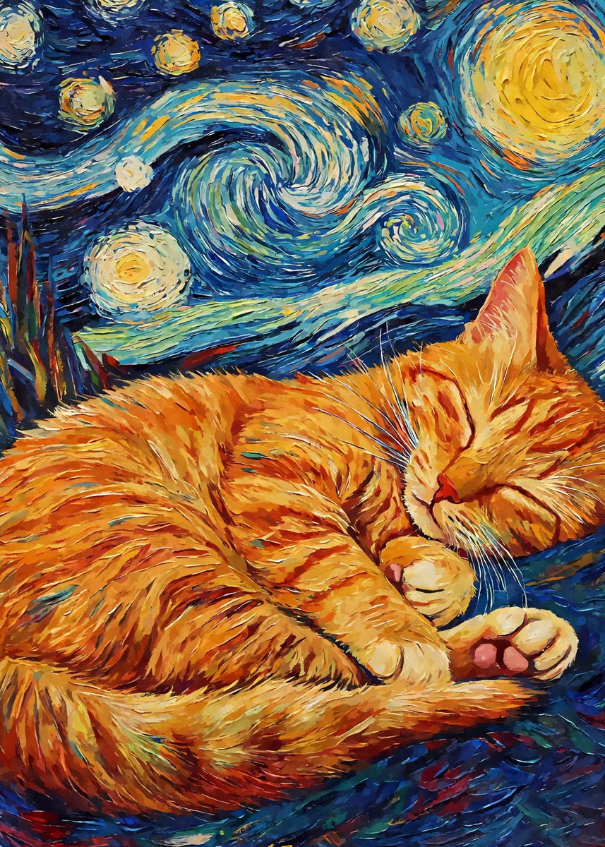 'Orange Cat Kitten Sleeping' Poster, picture, metal print, paint by ...