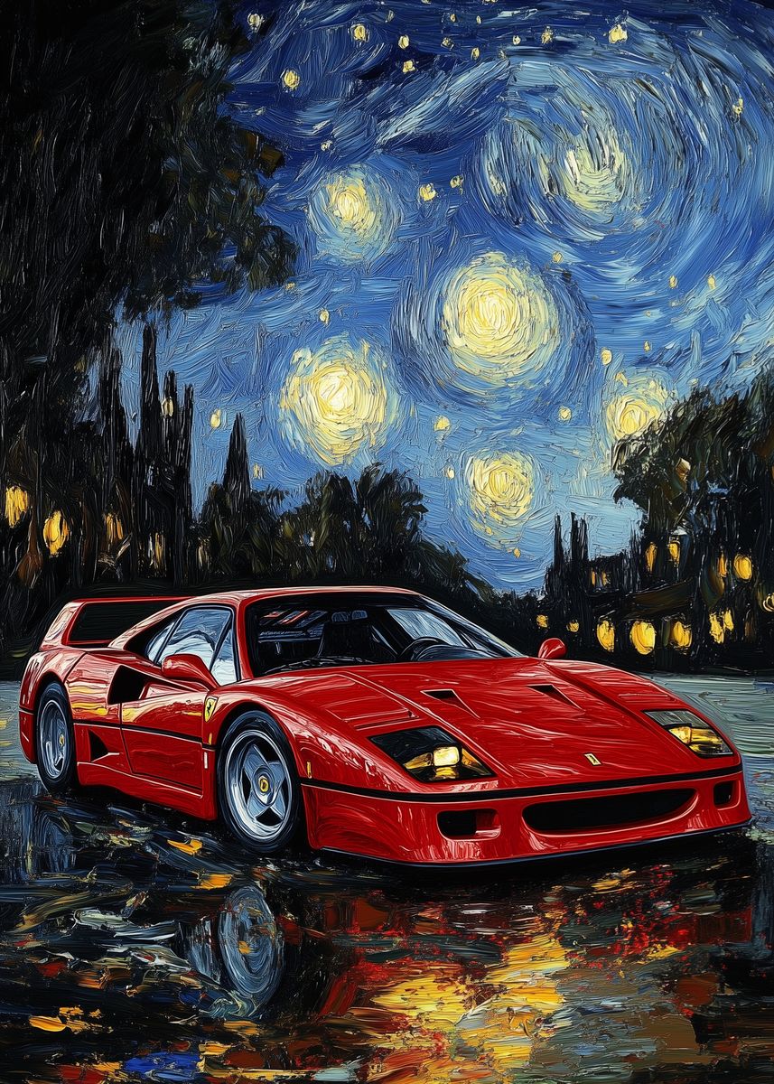'Ferrari F40 Starry Night' Poster, picture, metal print, paint by ...