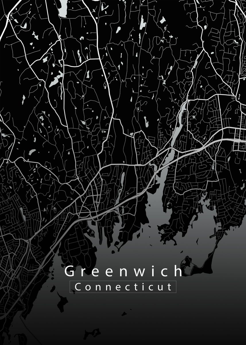 'Greenwich Connecticut Map' Poster, picture, metal print, paint by ...