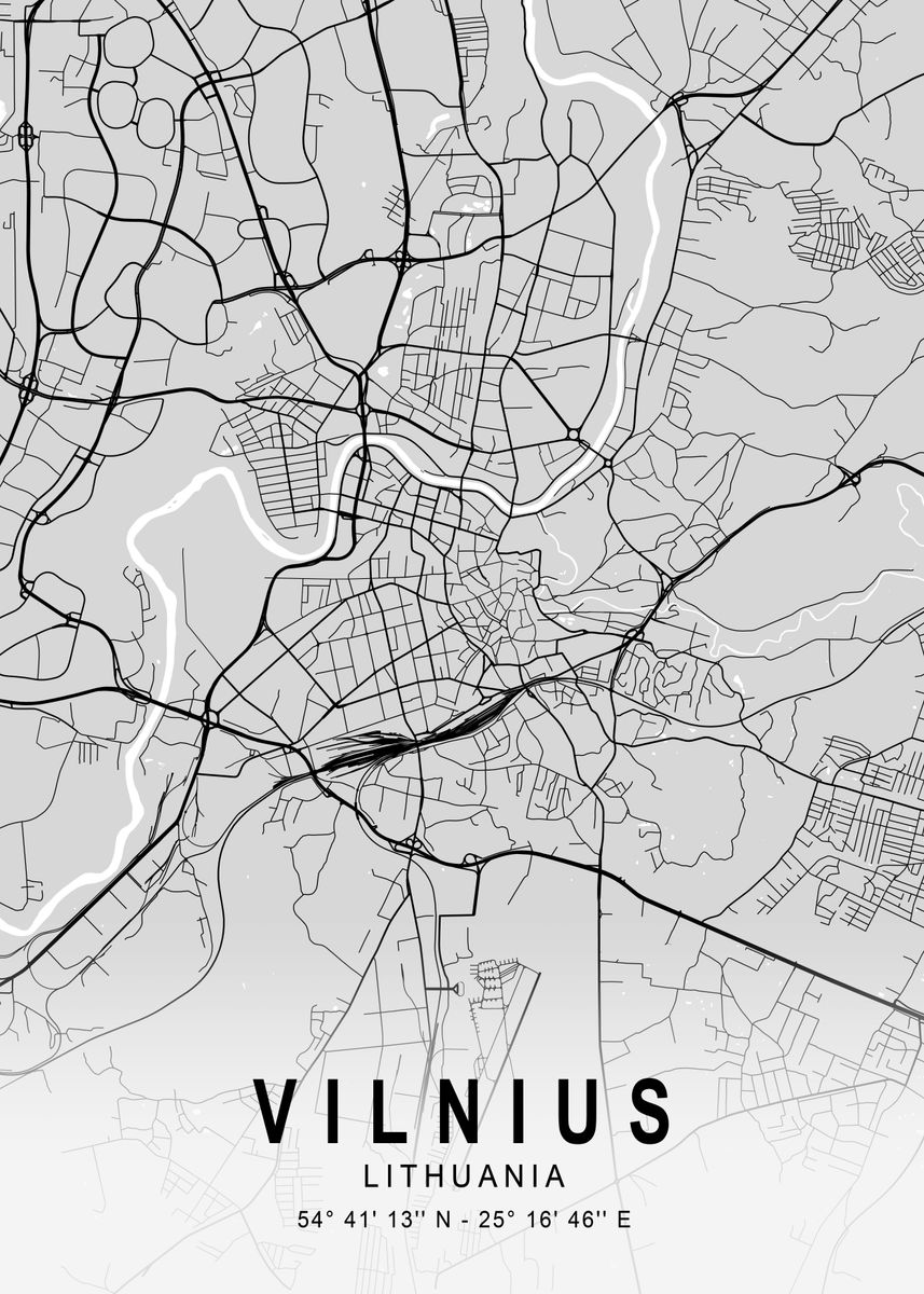 'Vilnius Light Map' Poster, picture, metal print, paint by DesignerMind ...