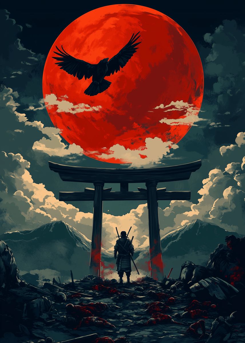 'Samurai Under Blood Moon' Poster, picture, metal print, paint by Mike ...
