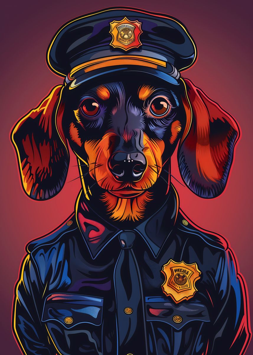 'Dachshund Police Officer' Poster, picture, metal print, paint by ...