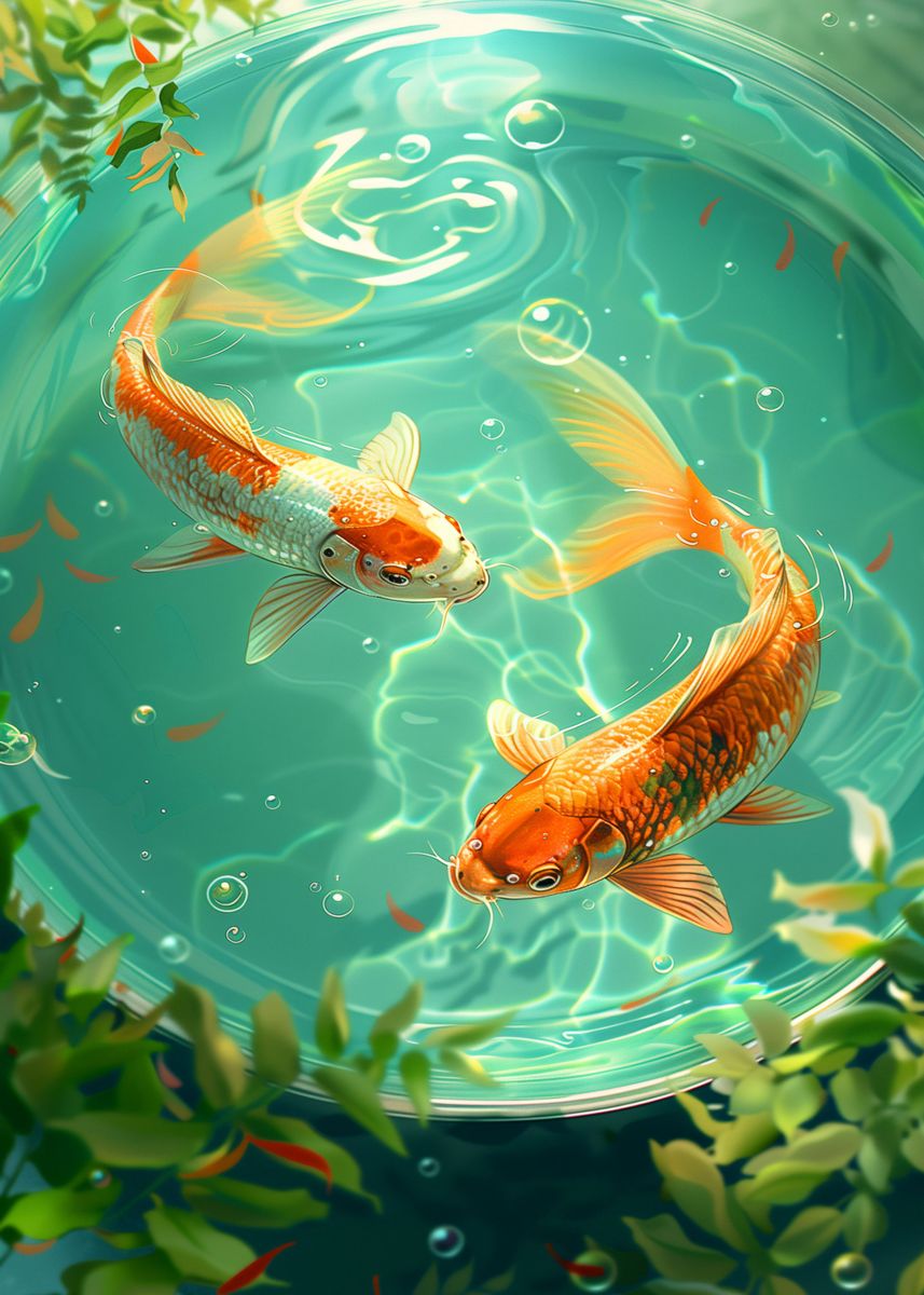 'Cozy Koi fish pond' Poster, picture, metal print, paint by Lofi Art ...
