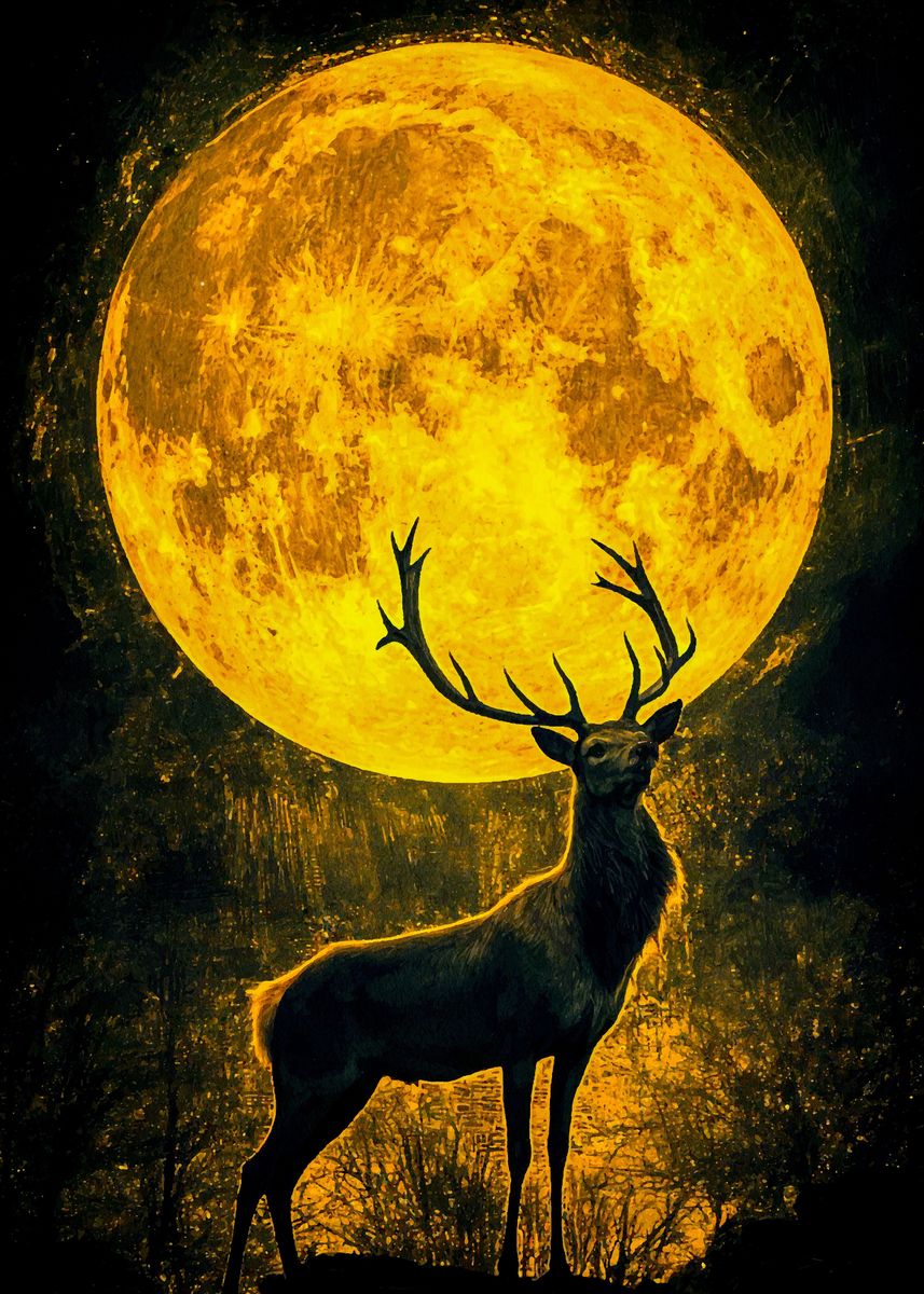 'deer moon animal' Poster, picture, metal print, paint by cungart ...