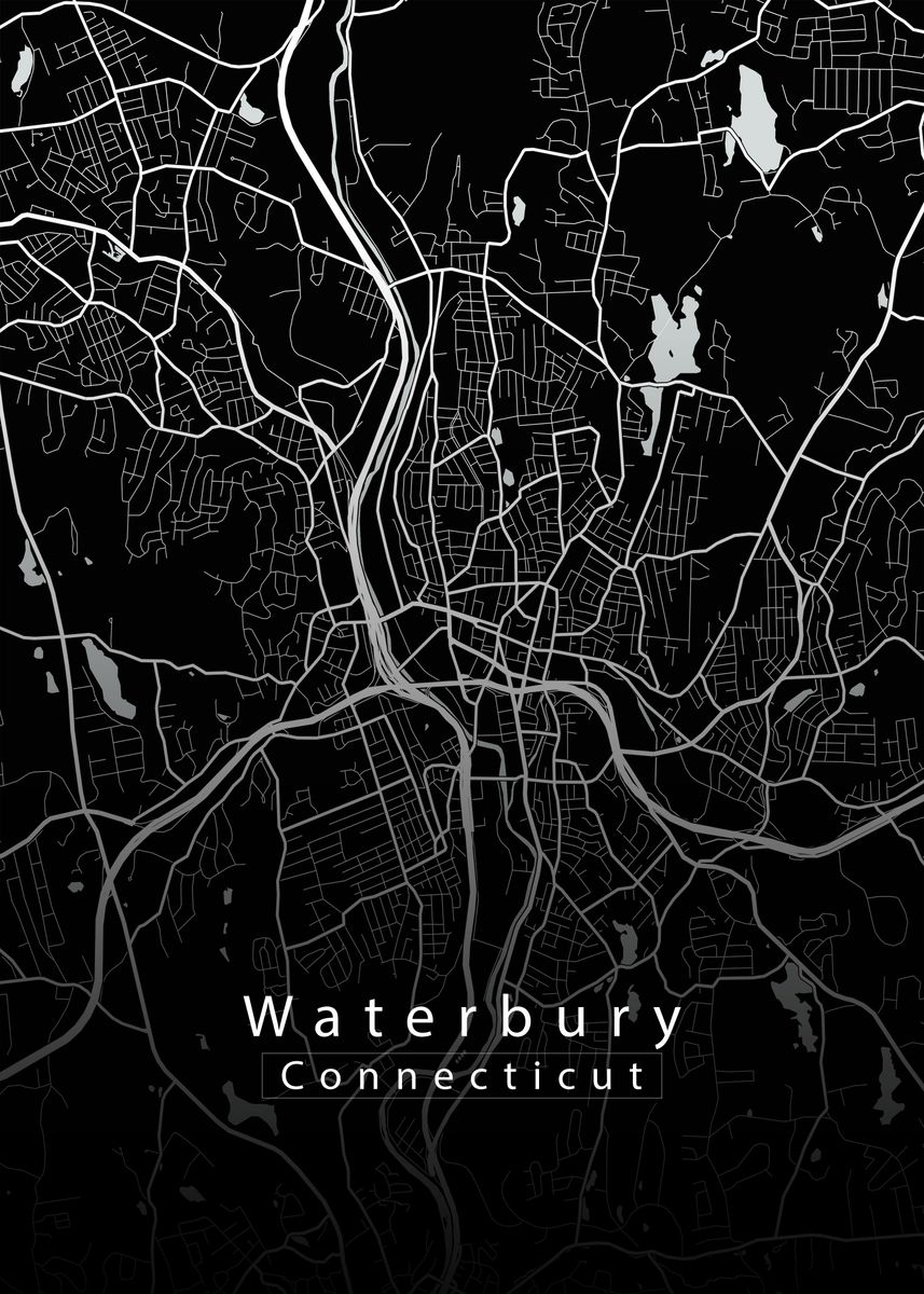 'Waterbury Connecticut Map' Poster, picture, metal print, paint by ...