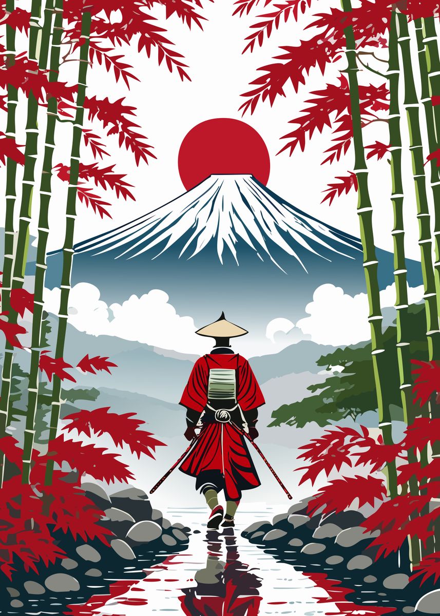 'Samurai and Mount Fuji' Poster, picture, metal print, paint by Greg ...