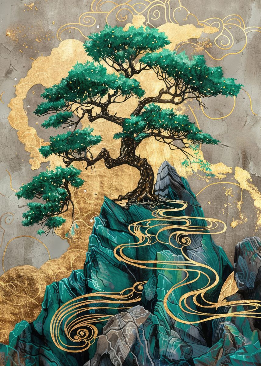 'Mountain Bonsai Kintsugi' Poster, picture, metal print, paint by ...
