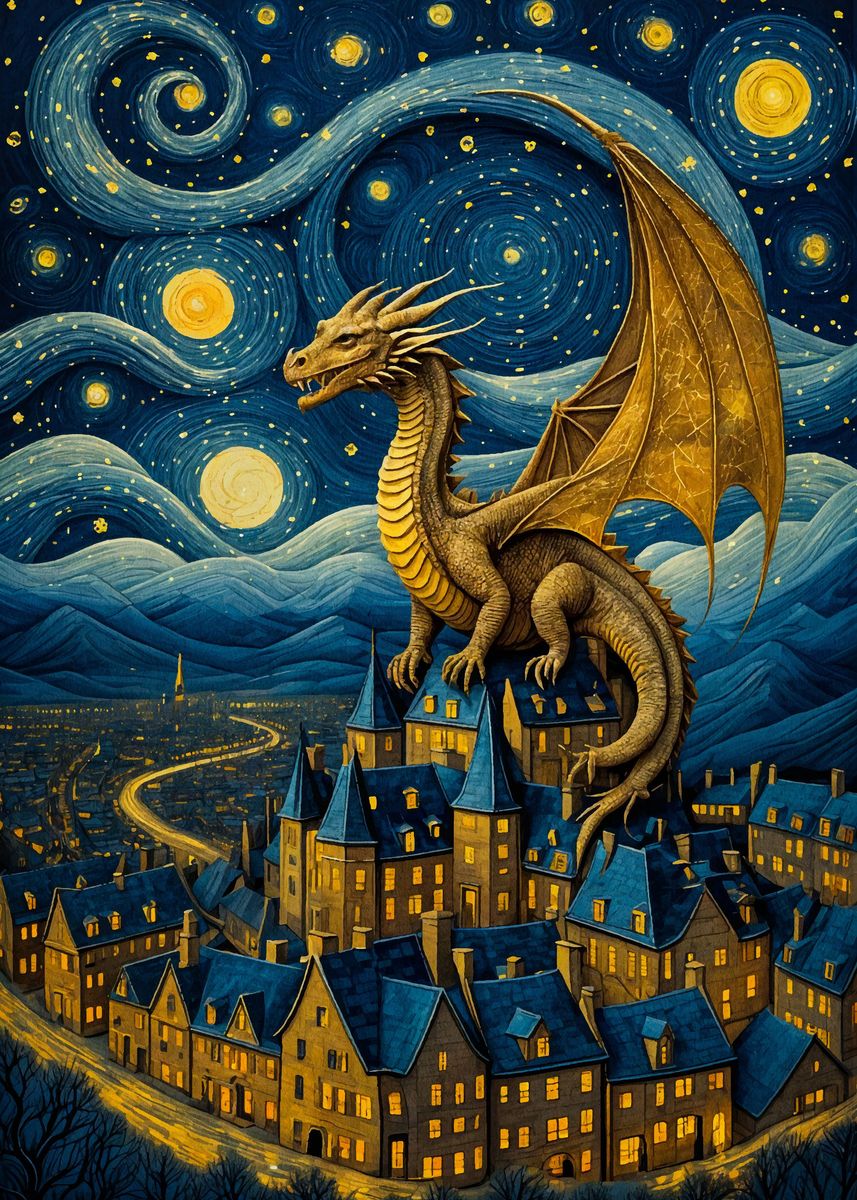 'Dragon Van Goghs Starry ' Poster, picture, metal print, paint by Patsy ...