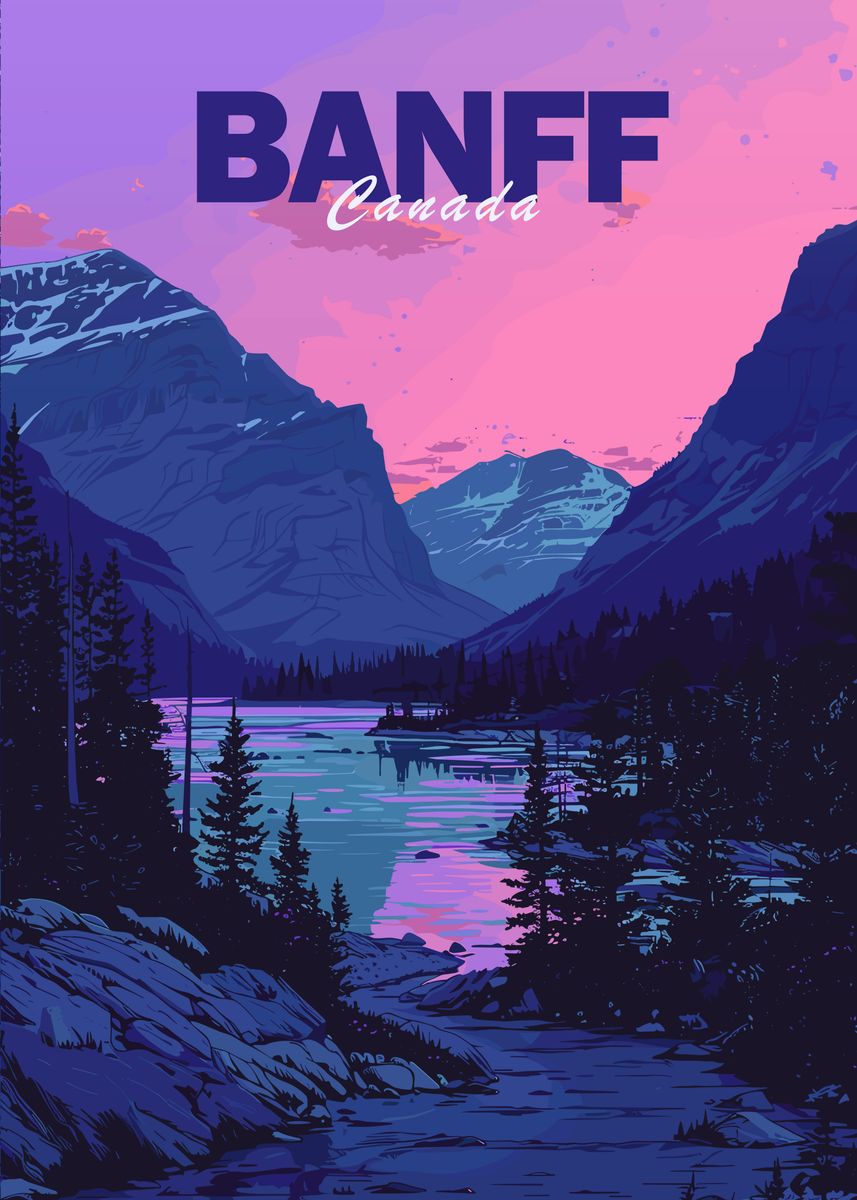 'Banff National Park Sunset' Poster, picture, metal print, paint by ...