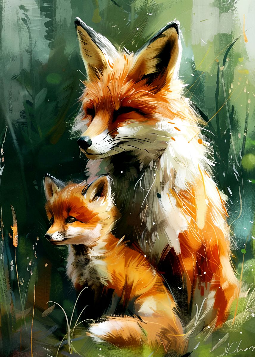 'Fox Family Portrait' Poster, picture, metal print, paint by Dao Thuan ...