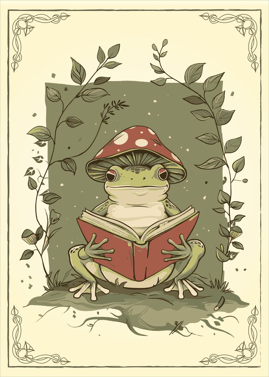 'Frog Reading Book' Poster, picture, metal print, paint by BestPrints ...