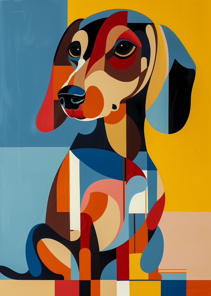 'Geometric Dachshund Art' Poster, picture, metal print, paint by ...