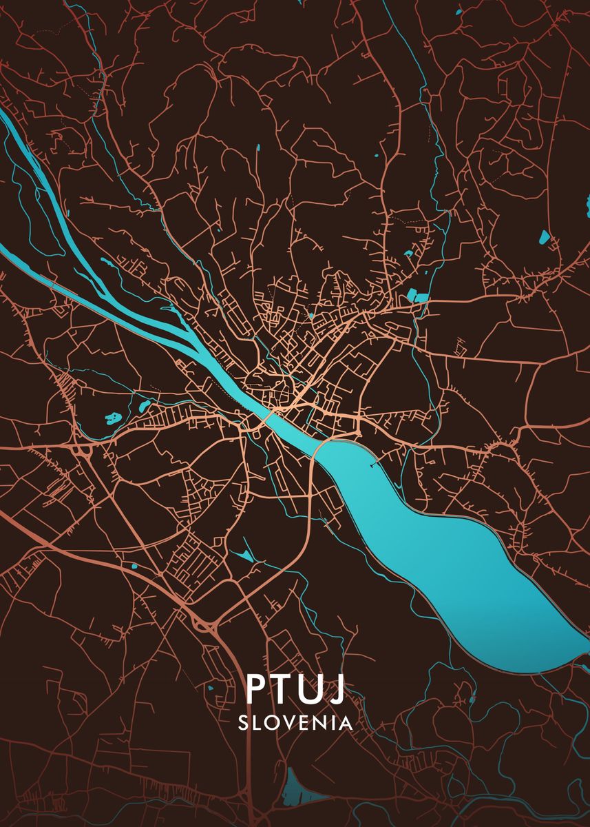 'Ptuj City Map' Poster, picture, metal print, paint by Miracle Studio ...
