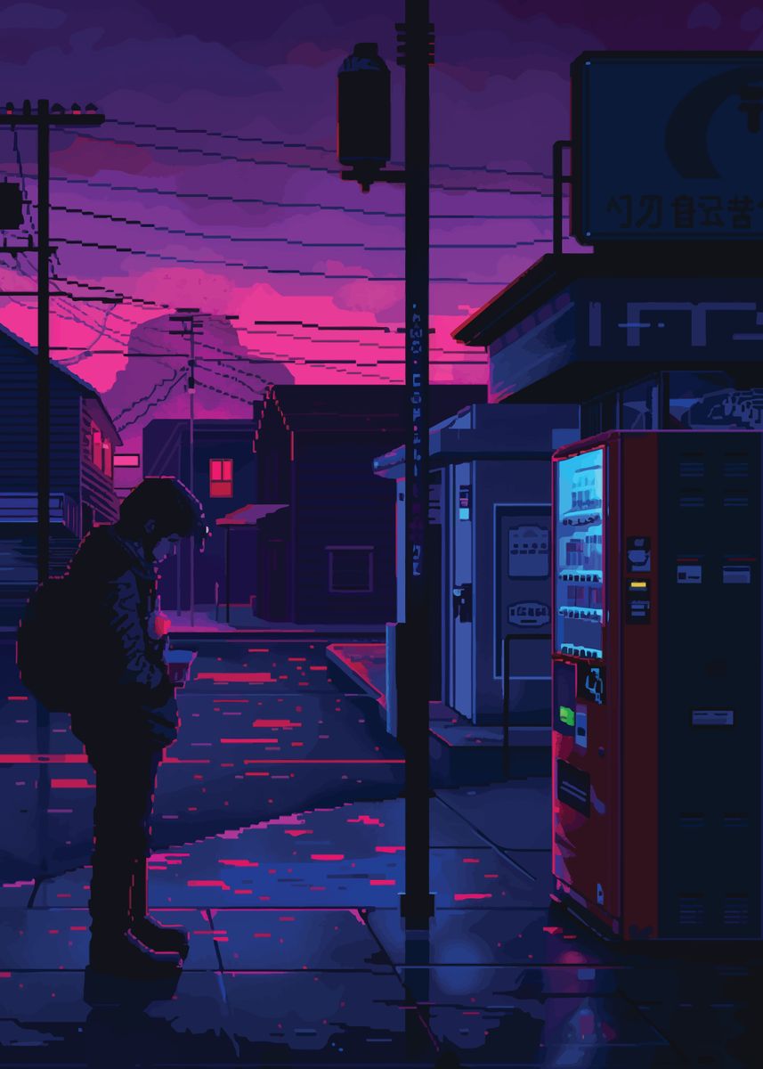 'Walking Night City Street ' Poster, picture, metal print, paint by ...