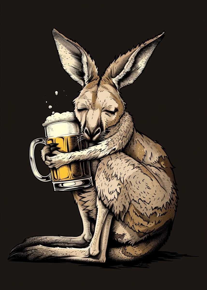 'Kangaroo Beer' Poster, picture, metal print, paint by Hexor | Displate