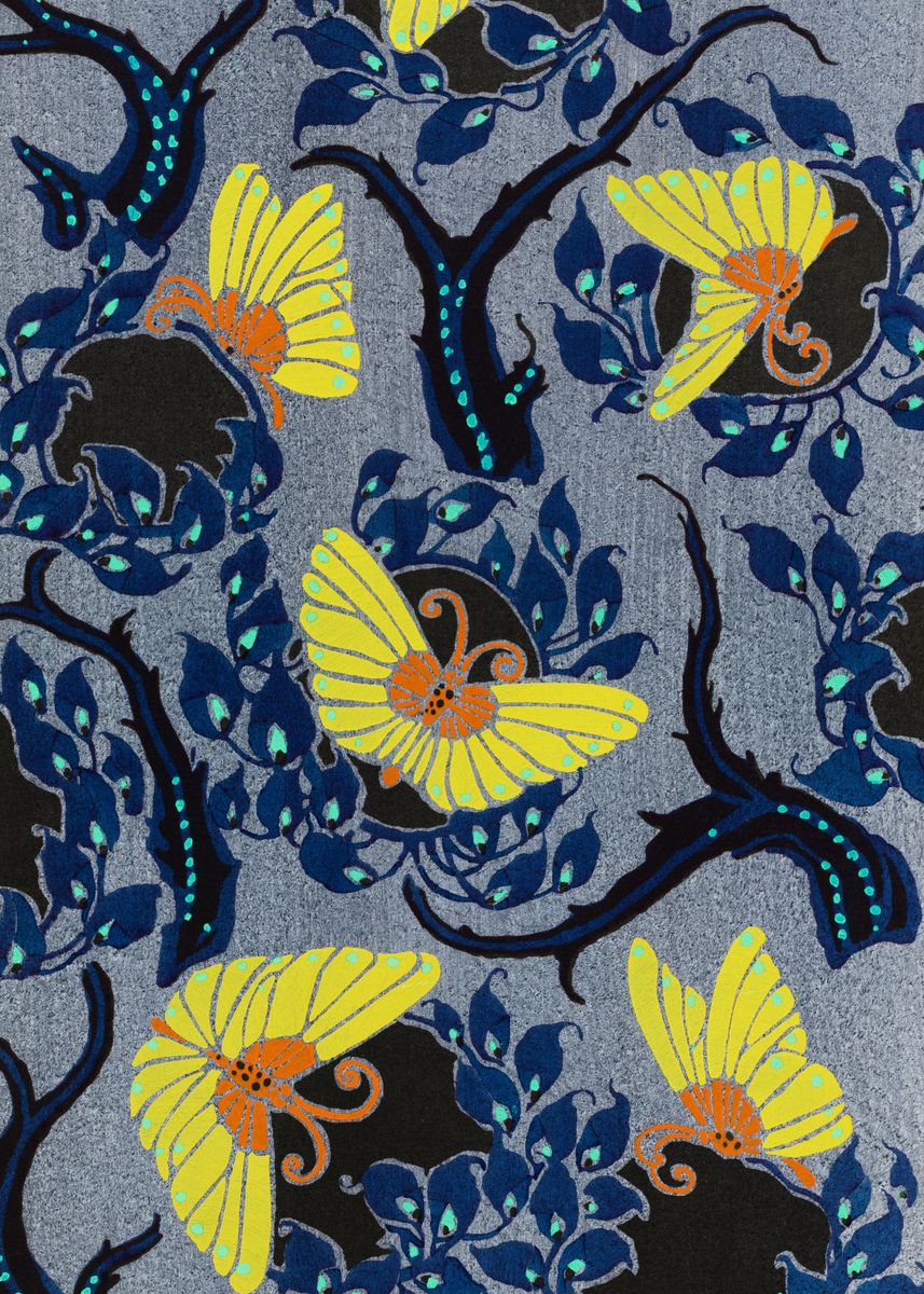 'Art Nouveau Butterfly Pattern Textile Art by E.A. Séguy' Poster ...