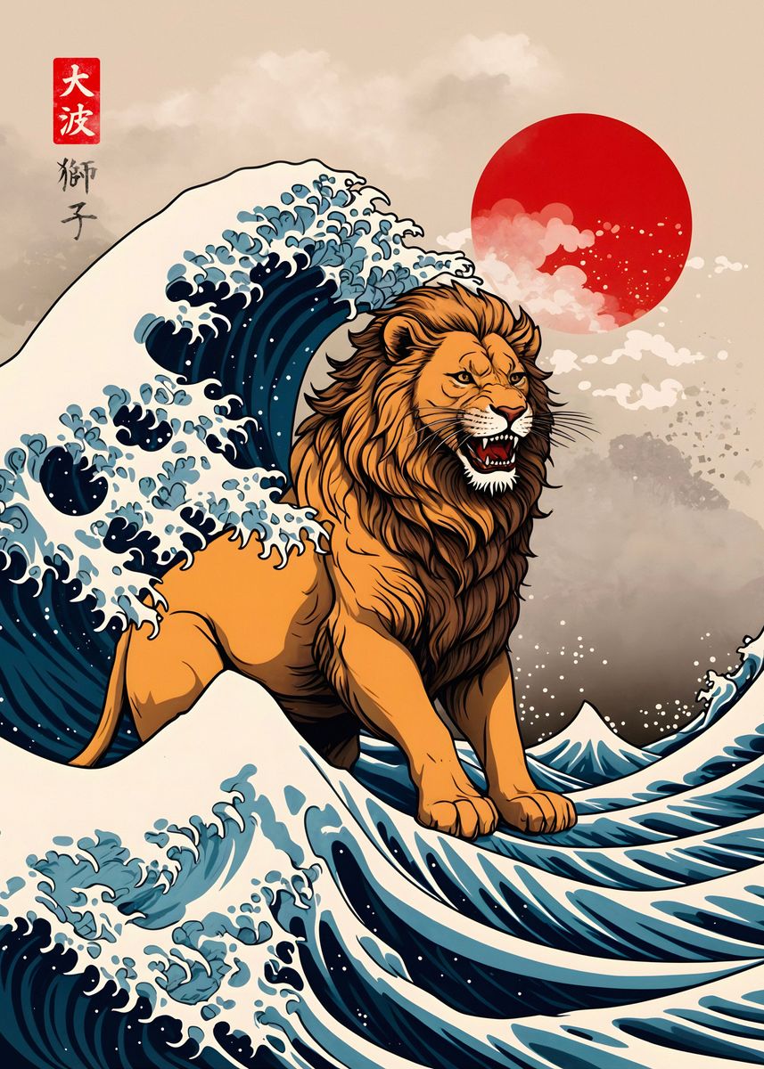 'Lion Great Wave' Poster, picture, metal print, paint by Illust Artz ...