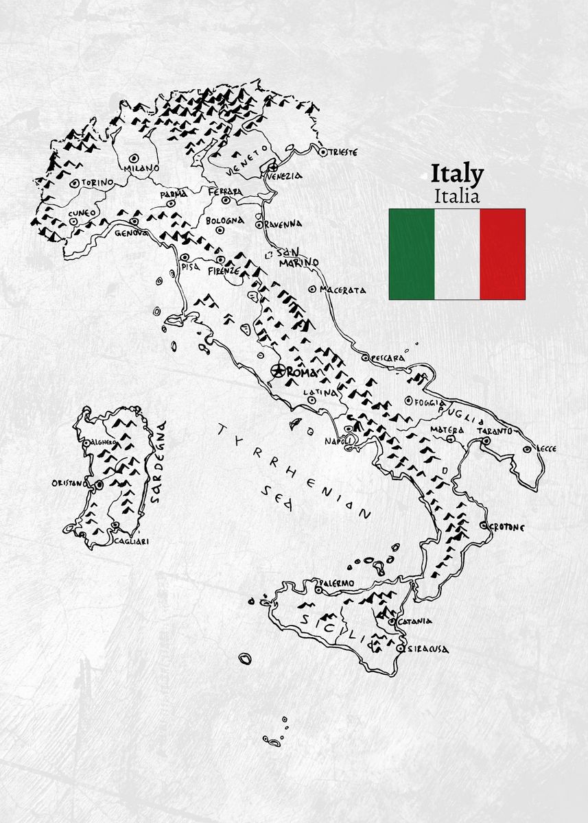 'Handdrawn Map of Italy' Poster, picture, metal print, paint by Angelos ...