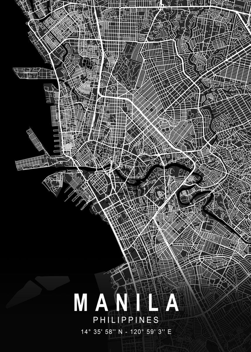 'Manila Dark Map' Poster, picture, metal print, paint by DesignerMind ...