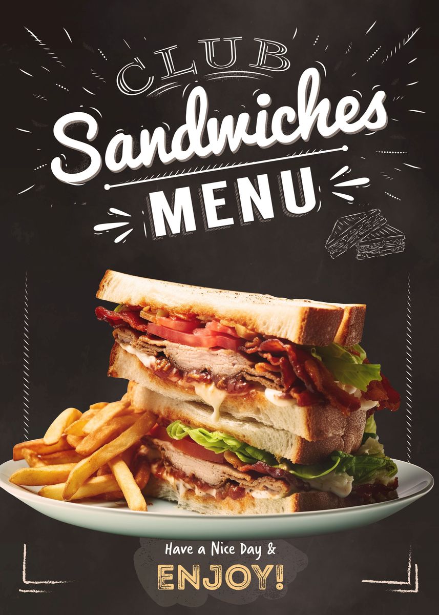 'Club Sandwich Menu' Poster, picture, metal print, paint by Stefan Merz ...